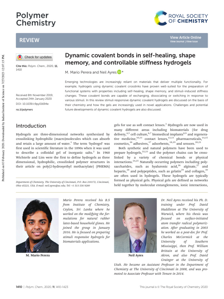 Dynamic Covalent Bonds in Self-Healing, Shape - Hydrogel - Review | PDF ...