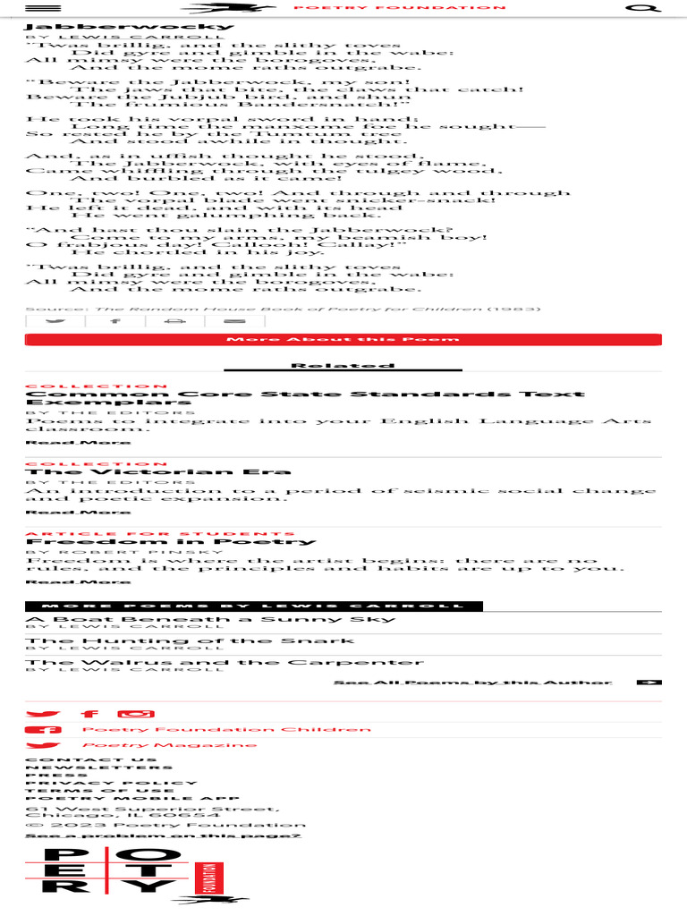 Jabberwocky by Lewis Carroll Poetry Foundation | PDF