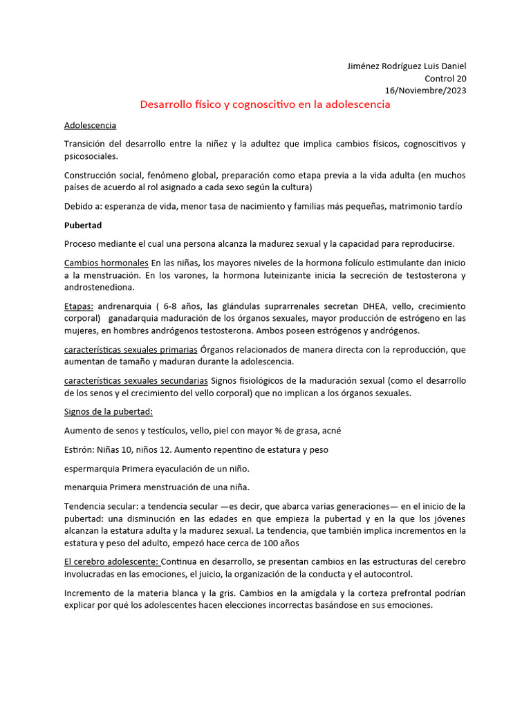 Control 20 Desarrollo Físico Y Cognoscitivo En La Adolescencia Pdf 7637