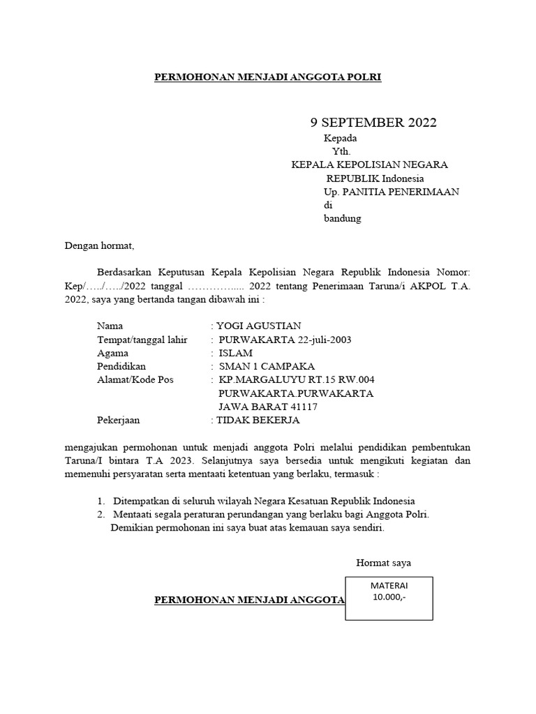 Permohonan Menjadi Anggota Polri | PDF