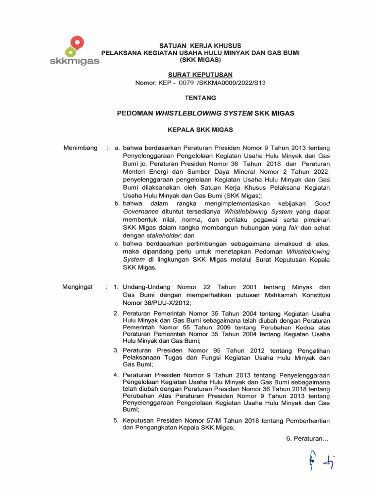 Kep-0079-Skkma0000-2022-s13 Pedoman Wbs SKK Migas 2022 | PDF