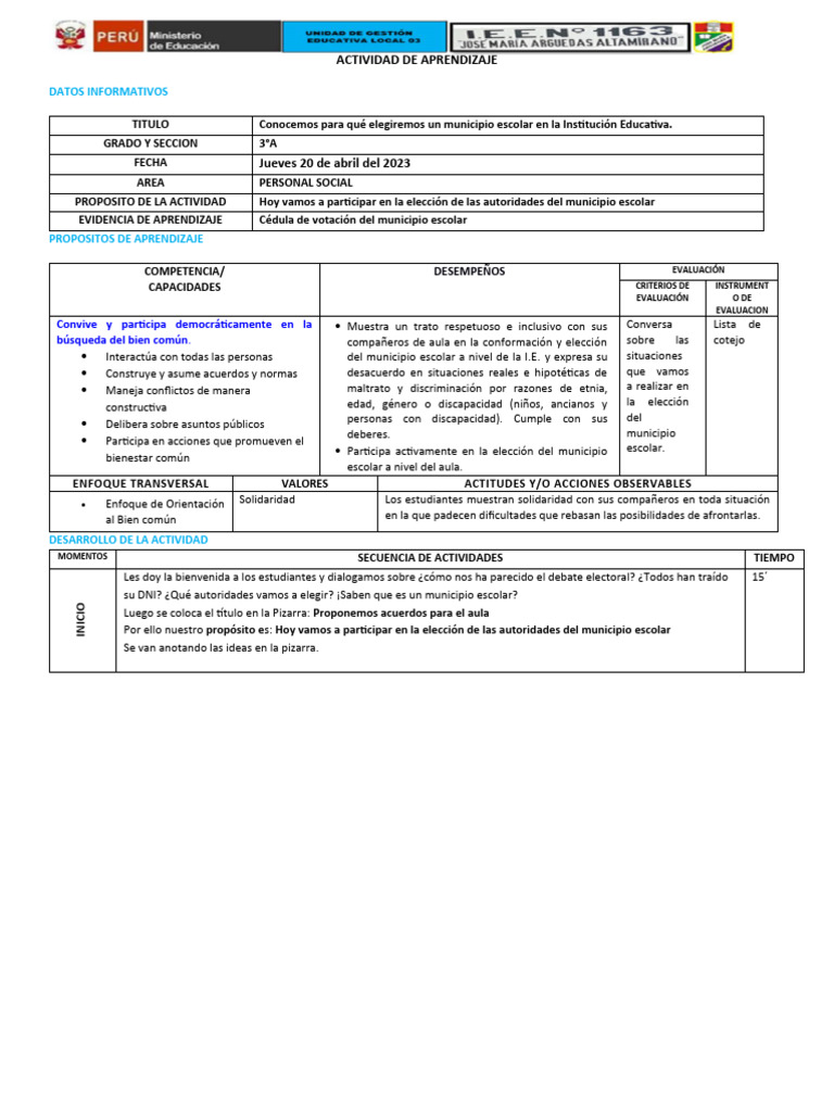 Elección del Municipio Escolar en 3°A | PDF | Evaluación | Alcalde