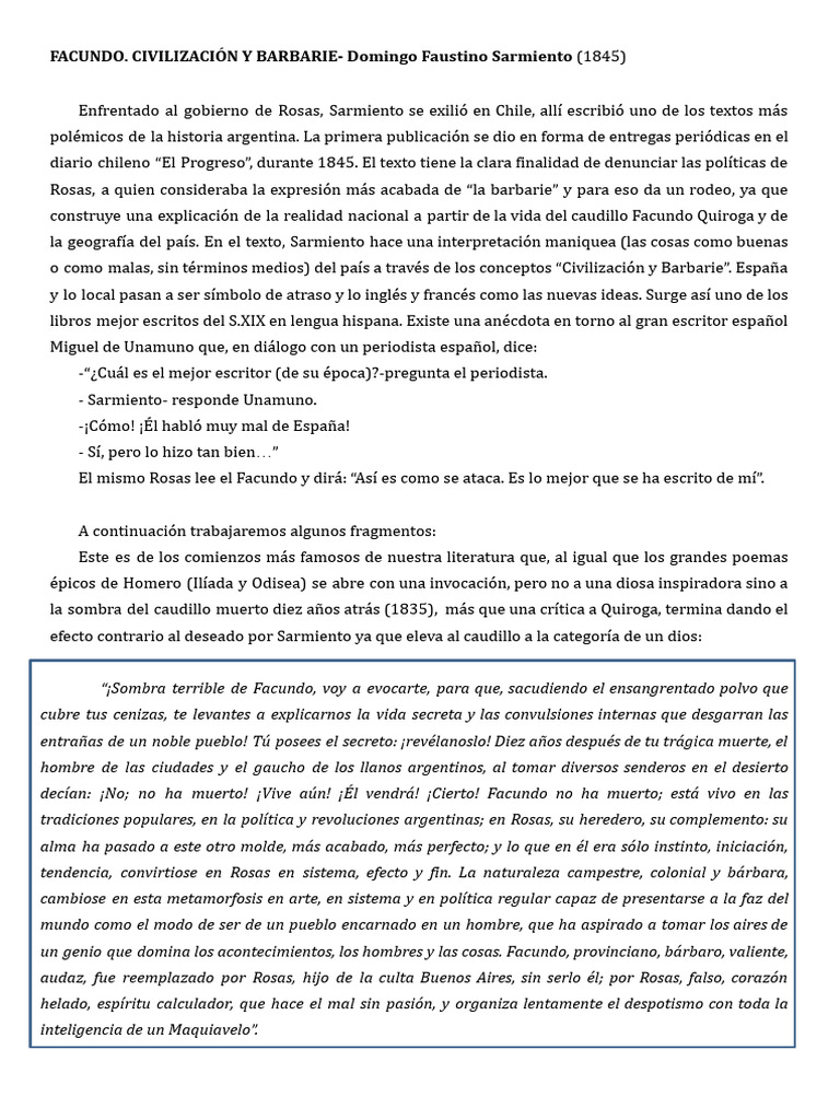 Facundo: Civilización y Barbarie en Sarmiento | PDF | Ciencias sociales | Clásicos