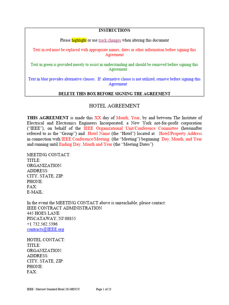 A Letter of Agreement (Marriott Hotel Sample) | PDF | Indemnity ...