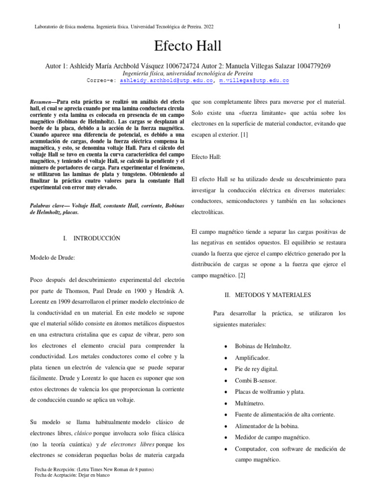 Efecto Hall | PDF | Electrón | Corriente eléctrica