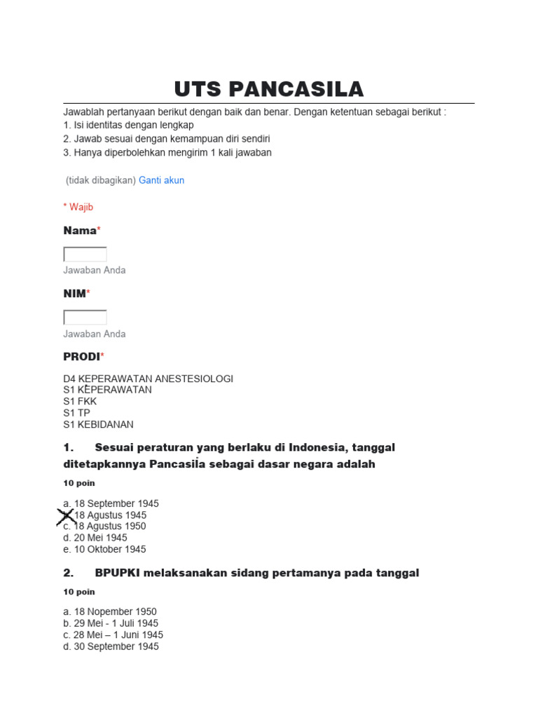 UTS Pancasila: Soal dan Jawaban Lengkap | PDF