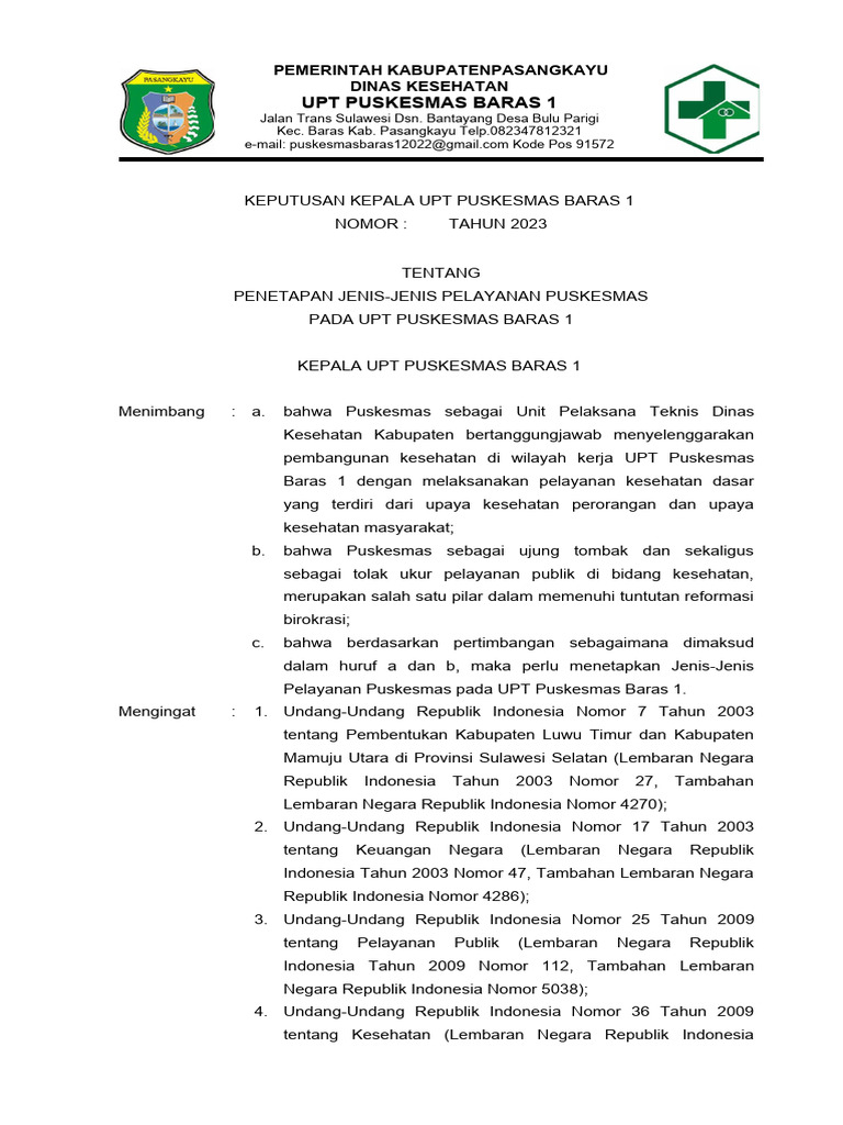 1.1.1 EP.b - SK PENETAPAN JENIS-JENIS PELAYANAN PUSKESMAS | PDF | Sains & Matematika