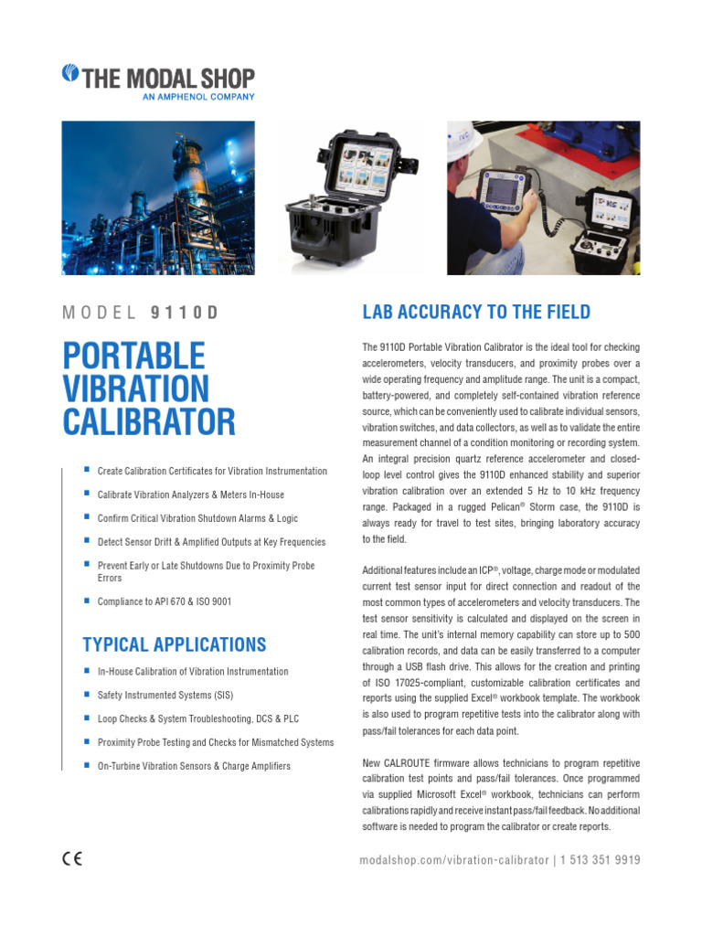 9110D Portable Vibration Calibrator Datasheet DS 0103 | PDF | Calibration | Accelerometer