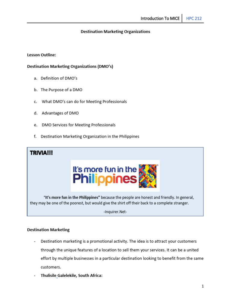 Destination Marketing Organizations Pdf Tourism Marketing