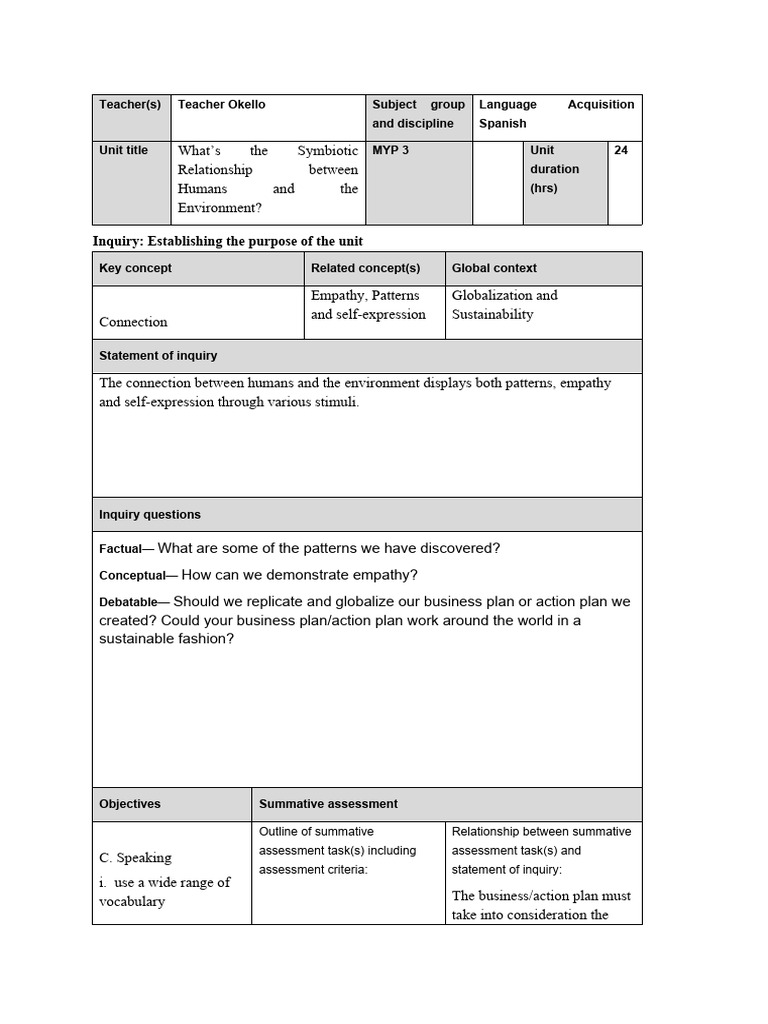 Myp Unit Plan g8 (Connection) | PDF | Volunteering | Information