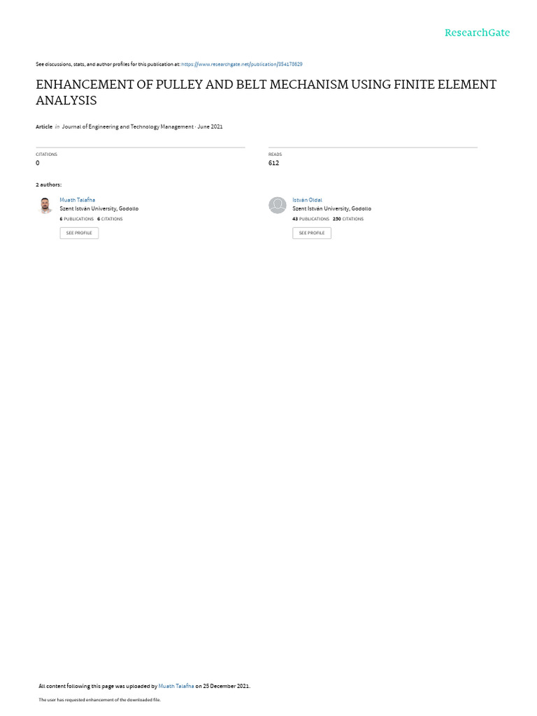Thermal Enhancementof Pulley Belt Mechanismbyusing Finite Element Analysis | PDF | Belt ...