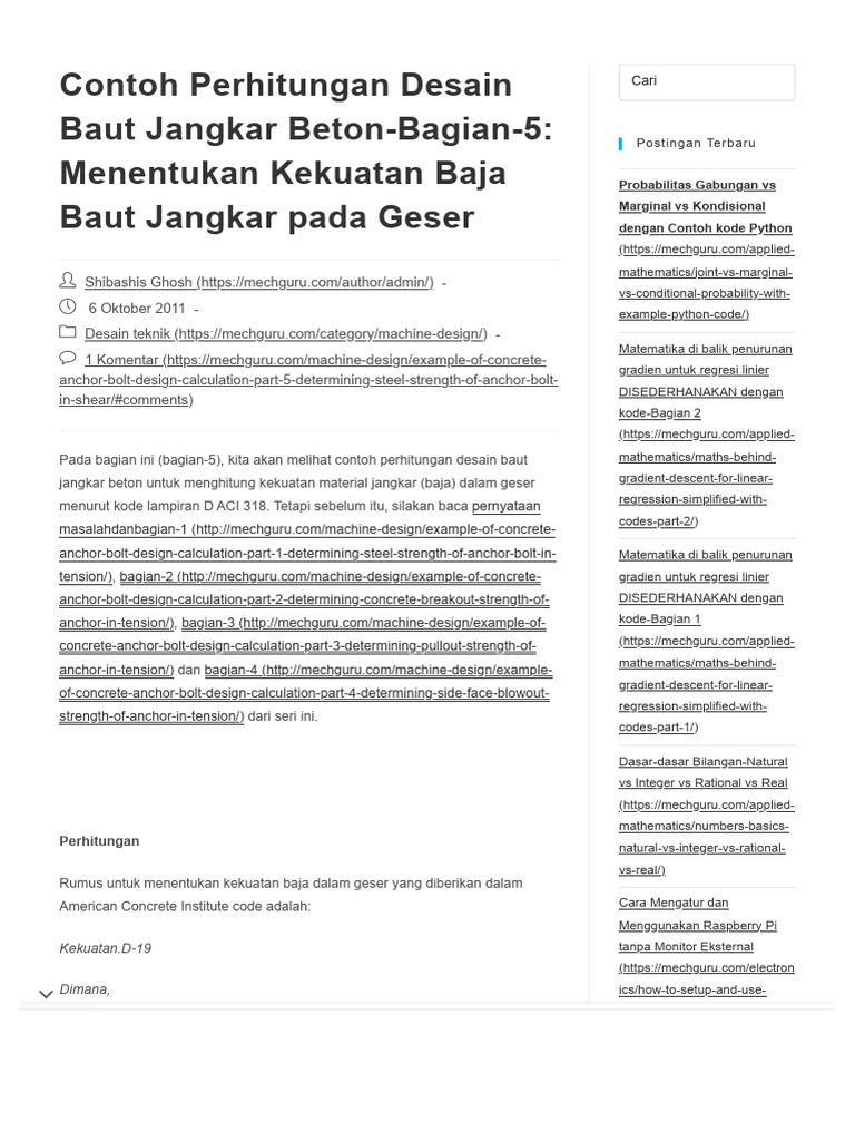 5 ACI 318 Appendix D Concrete Anchor Foundation Bolt Desi | PDF