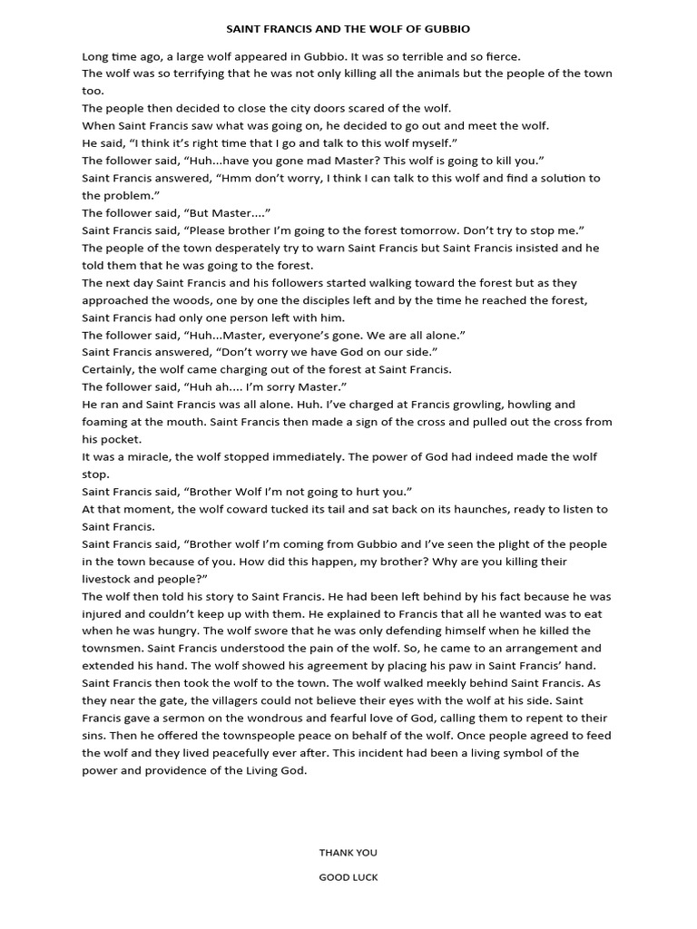 Saint Francis and The Wolf of Gubbio | PDF | Francis Of Assisi