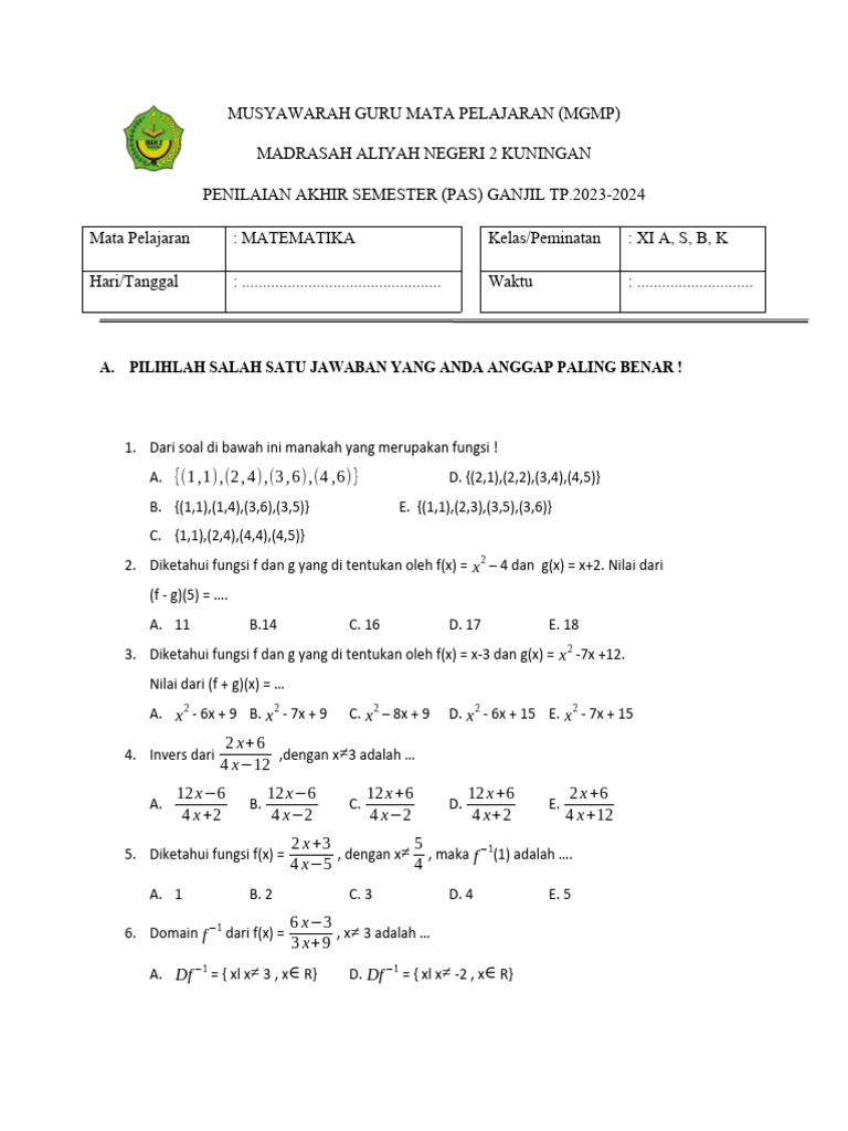 Soal Xi Kurmer Pas 2023 | PDF