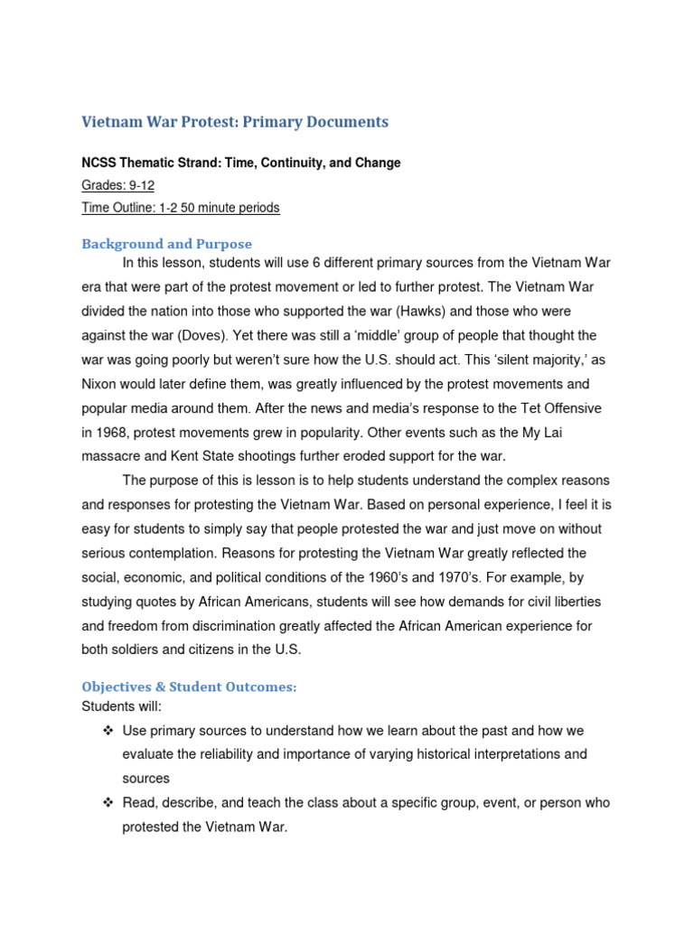 Vietnam War Protest Lesson Plan | PDF | Muhammad Ali | Vietnam War