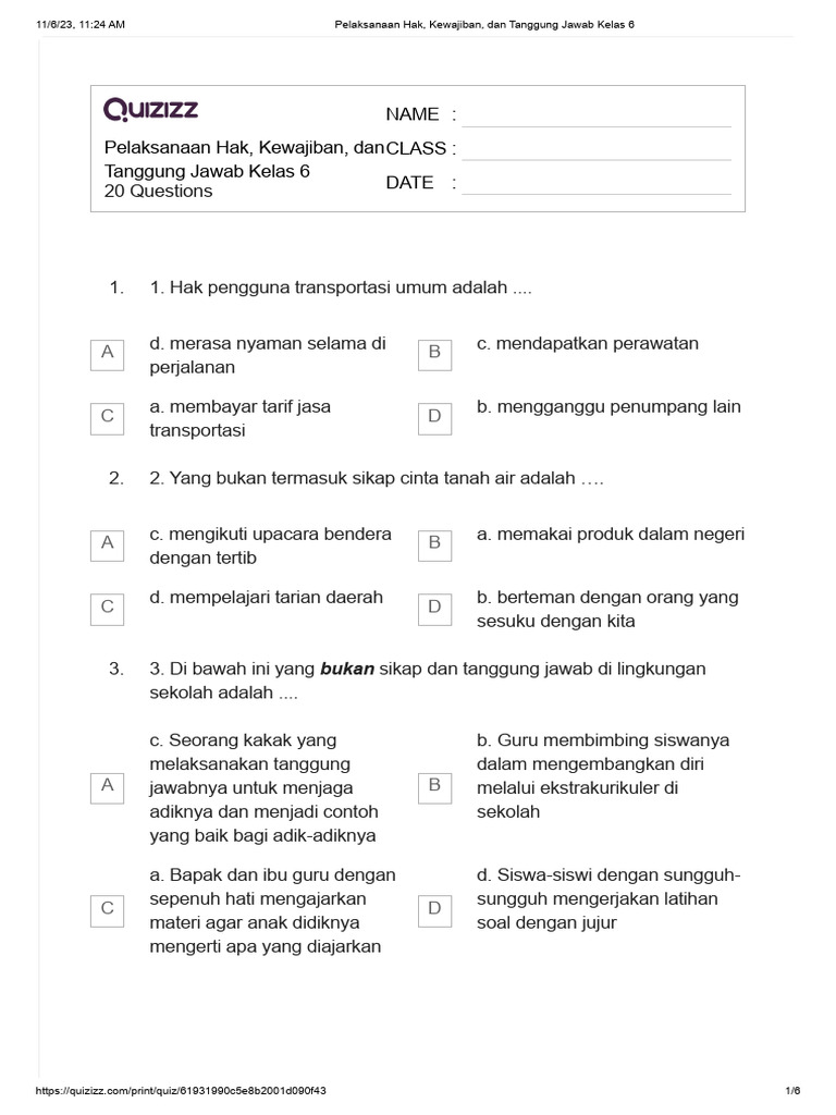 Pelaksanaan Hak, Kewajiban, Dan Tanggung Kr2 Jawab Kelas 6 | PDF