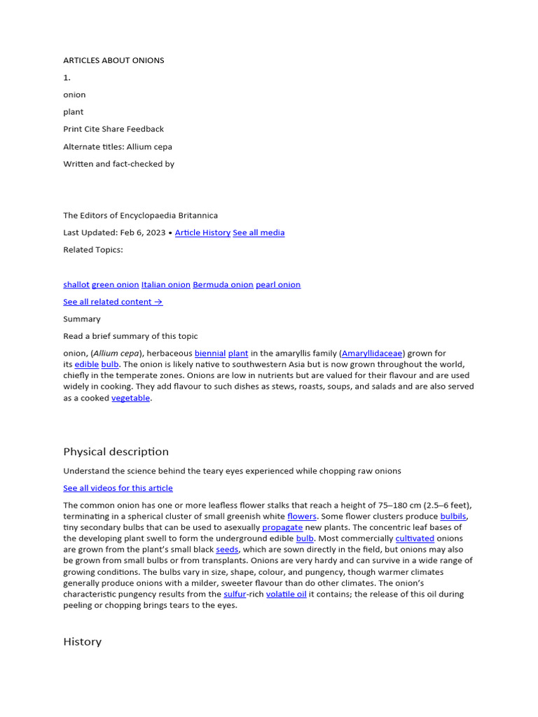 Articles About Onions | PDF | Onion
