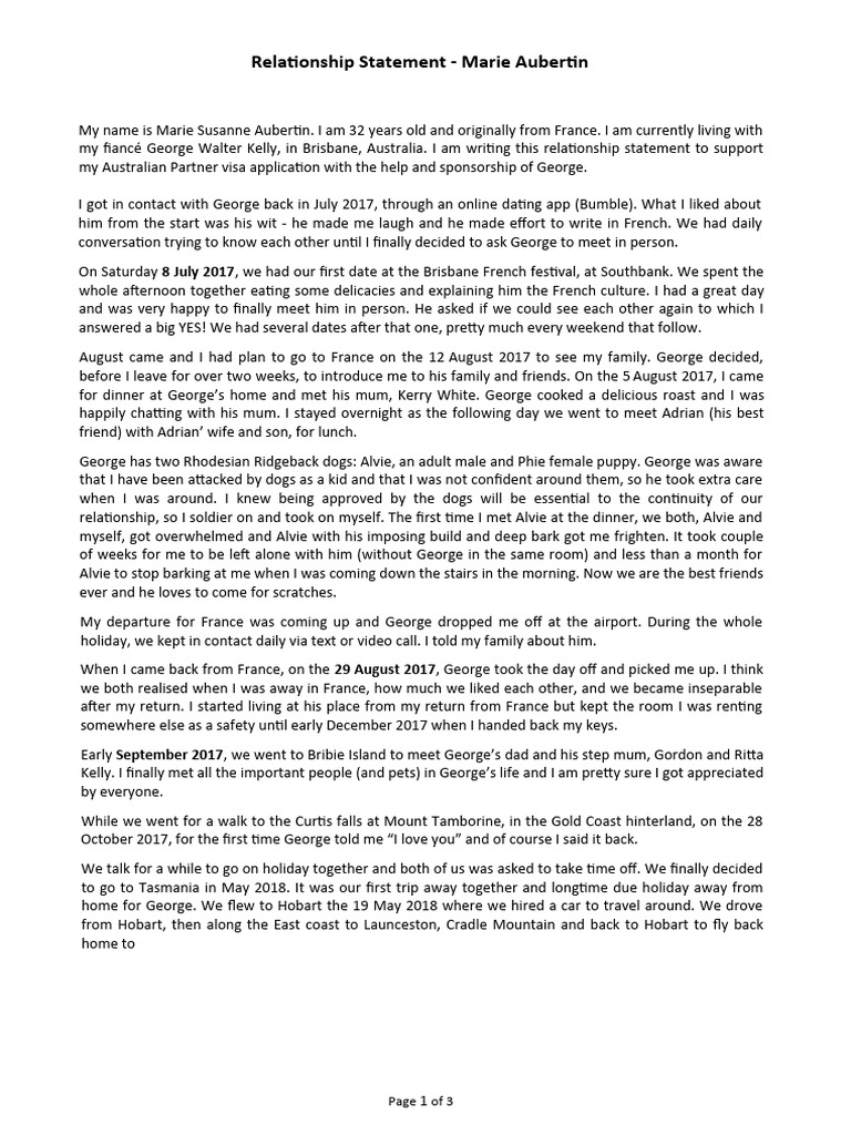 Relationship Statement Marie | PDF