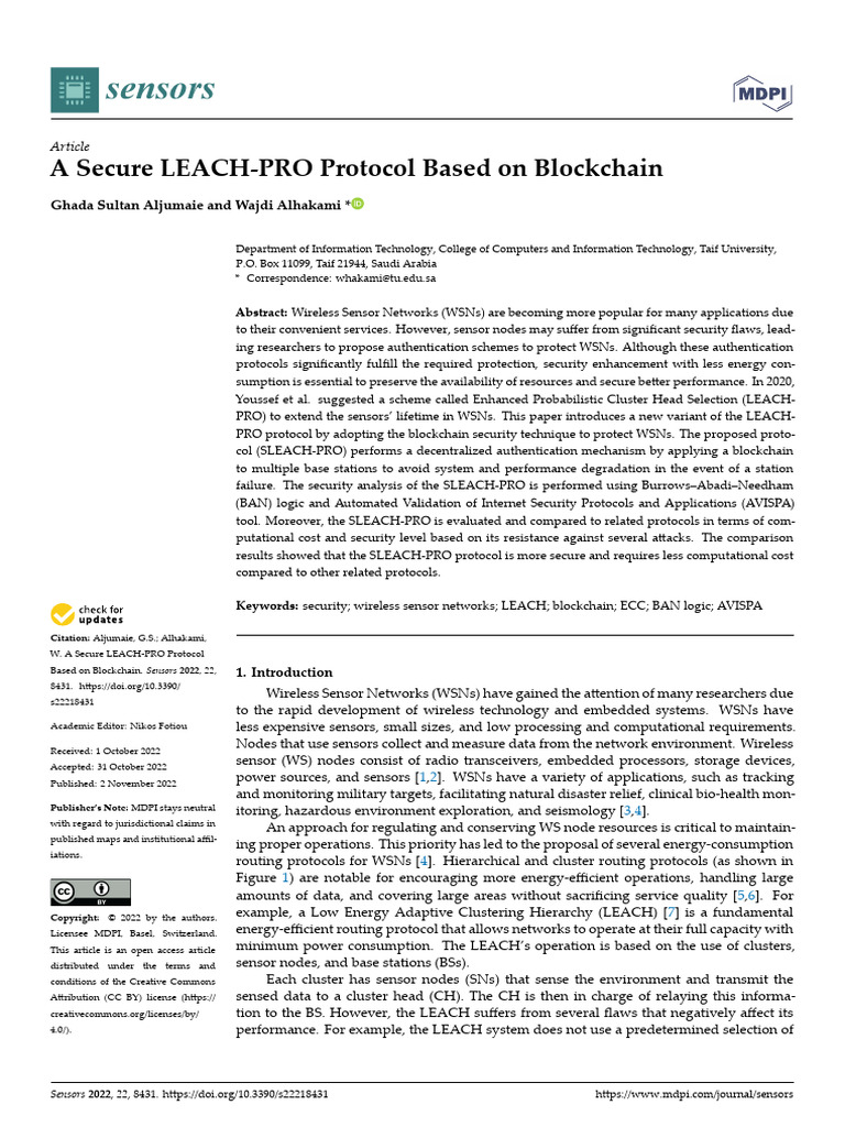 A Secure LEACH PRO Protocol Based On Blockchain | Download Free PDF | Wireless Sensor Network ...