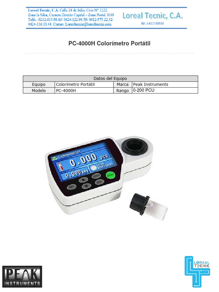 Colorímetro Portátil PC-4000H - Peak Instruments Loreal Tecnic CA | PDF