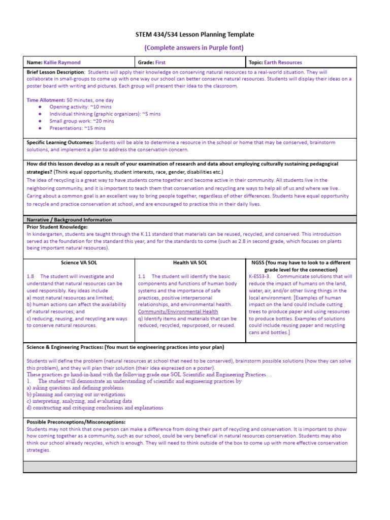 Raymond Kallie-Lessonplan1final | PDF | Brainstorming | Recycling