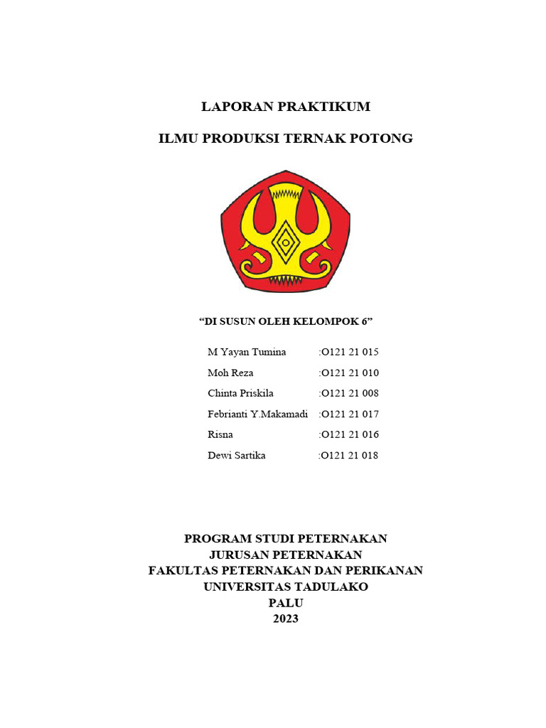 Laporan Praktikum Ilmu Produksi Ternak Potong YAYAN KLP 6 2023 | PDF Laporan Praktikum Ilmu Produksi Ternak Potong YAYAN KLP 6 2023 | PDF