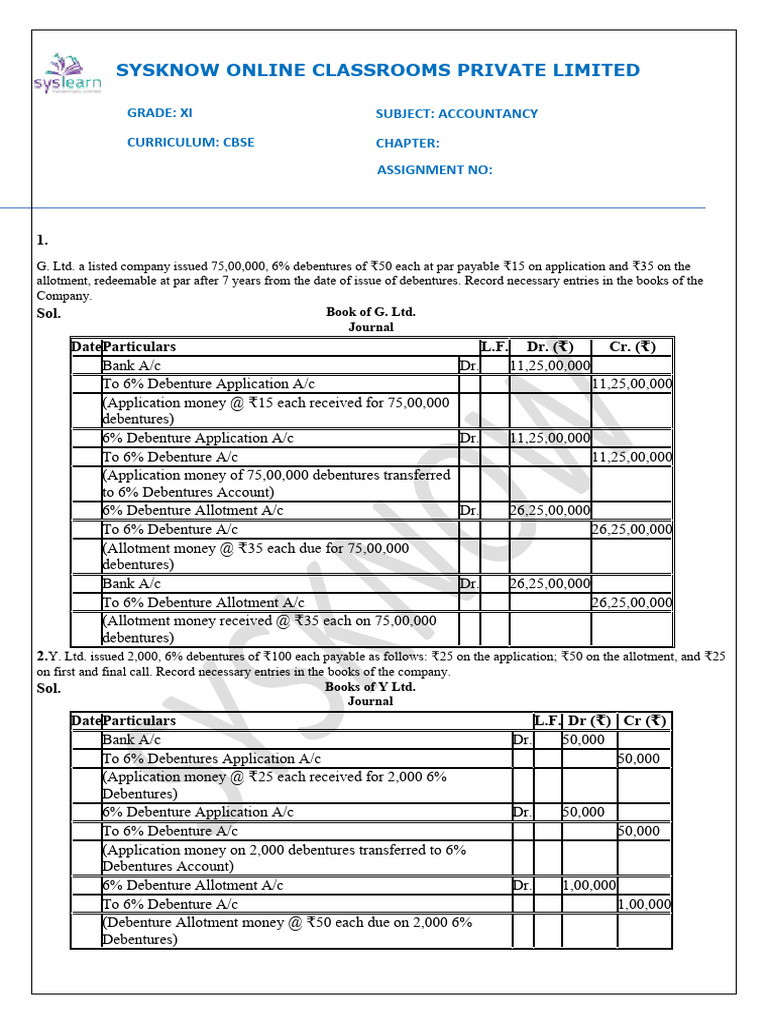 Journal Entries for Debenture Issues | PDF | Balance Sheet | Debits And ...