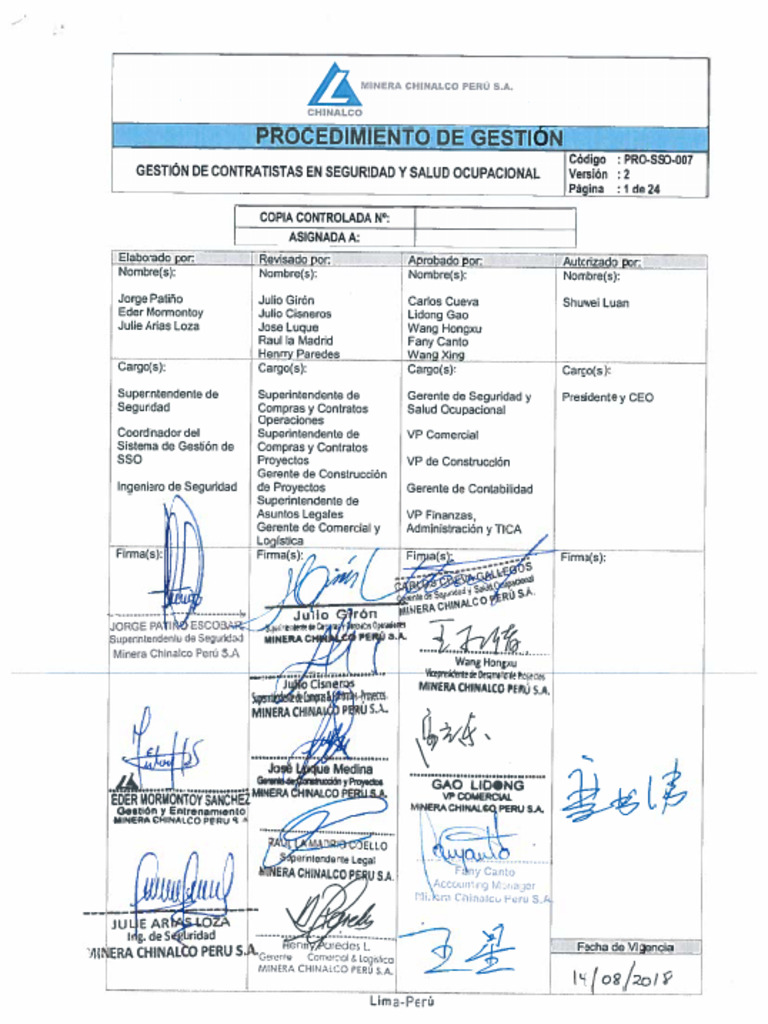 PRO-SSO-007 Gesti+ N de Contratistas en SSO | PDF | Seguridad y salud ocupacional | Minería