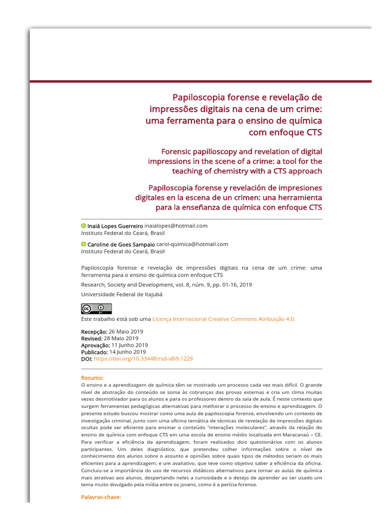 Papiloscopia Forense e Revelação de Impressões Digitais Na Cena de Um ...