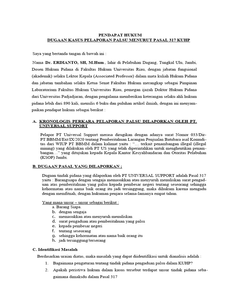 Legal Opini Pelaporan Palsu | PDF