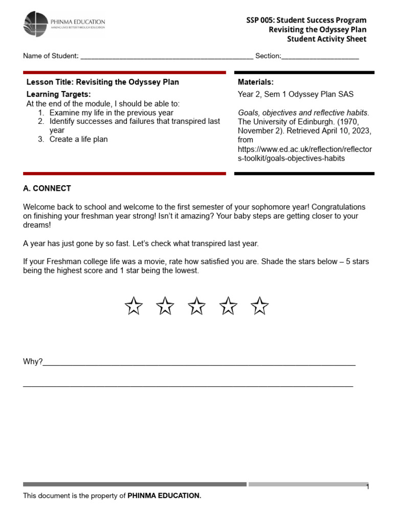 SSP - Odyssey Plan - SAS | PDF | Experience | Learning