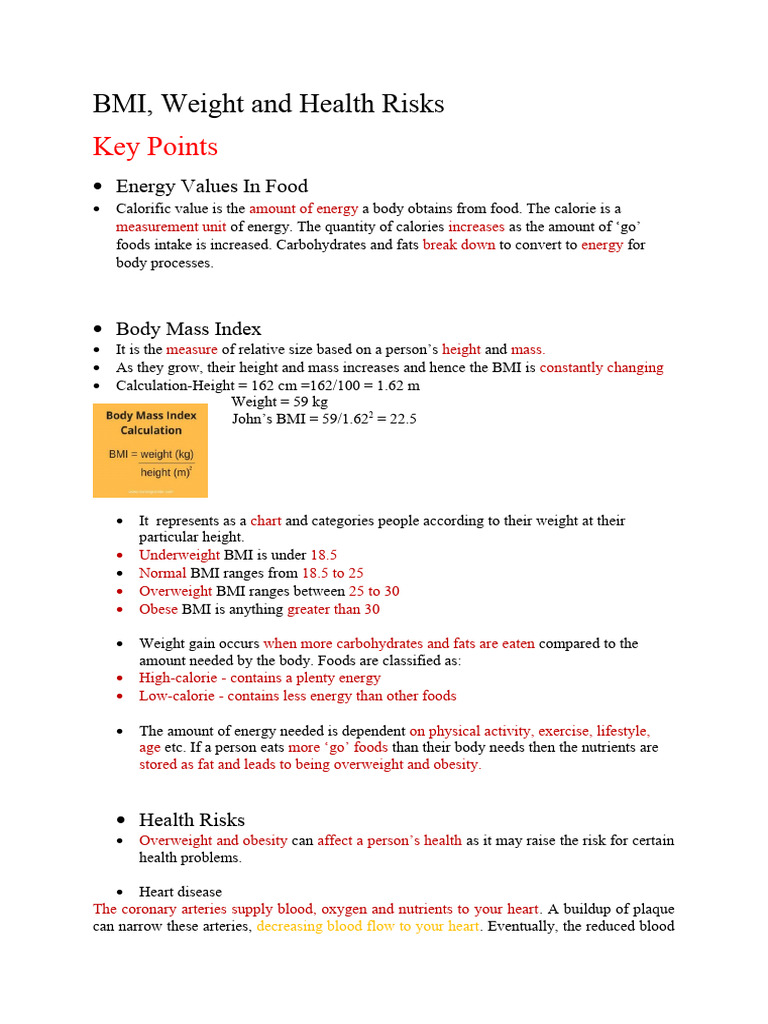 BMI, Weight and Health Risks | PDF | Obesity | Body Mass Index