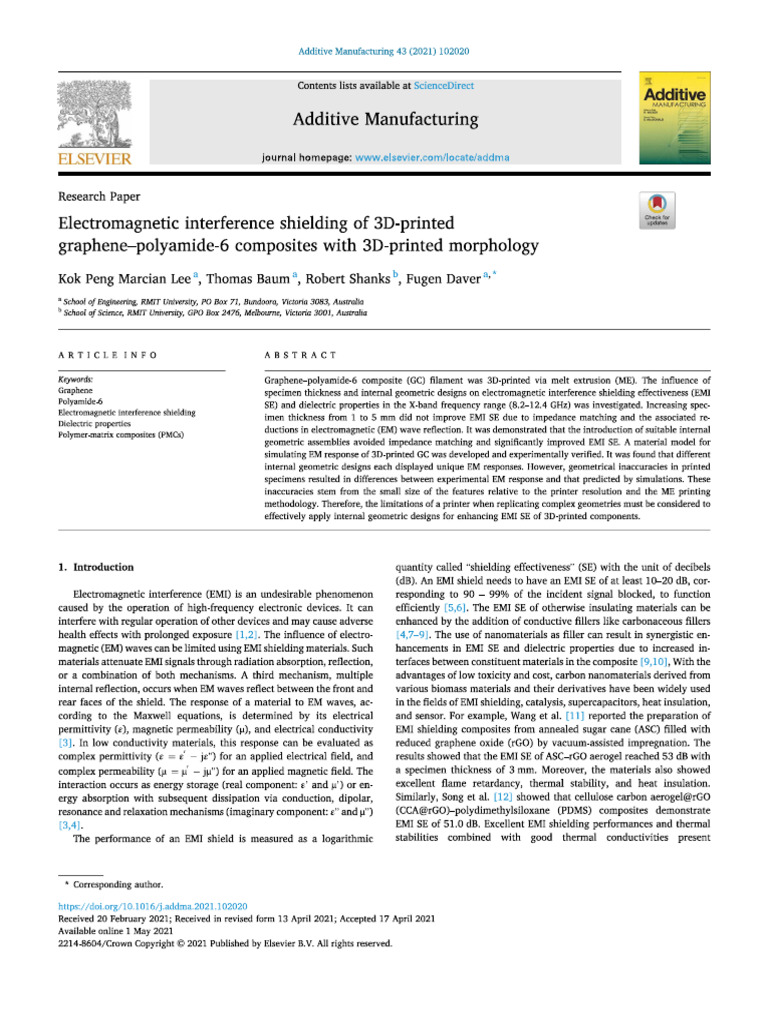 Electromagnetic Interference Shielding of 3d-Printed Graphene-Polyamide ...