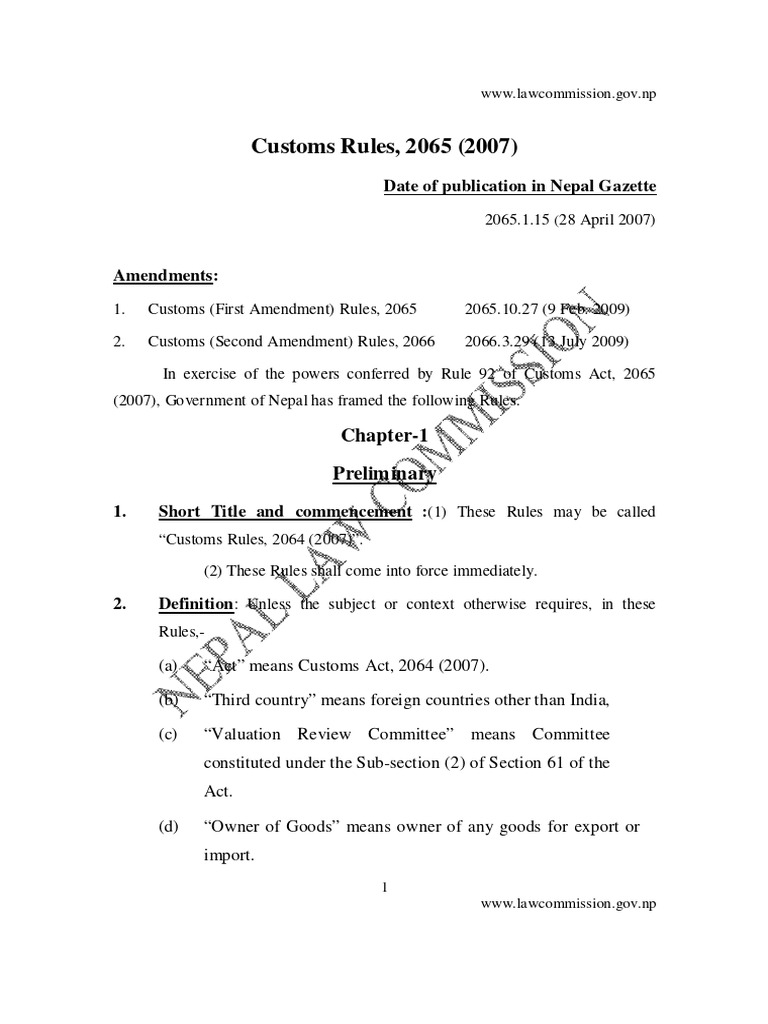 Customs Rules 2065 2007 | PDF | Banks | Customs