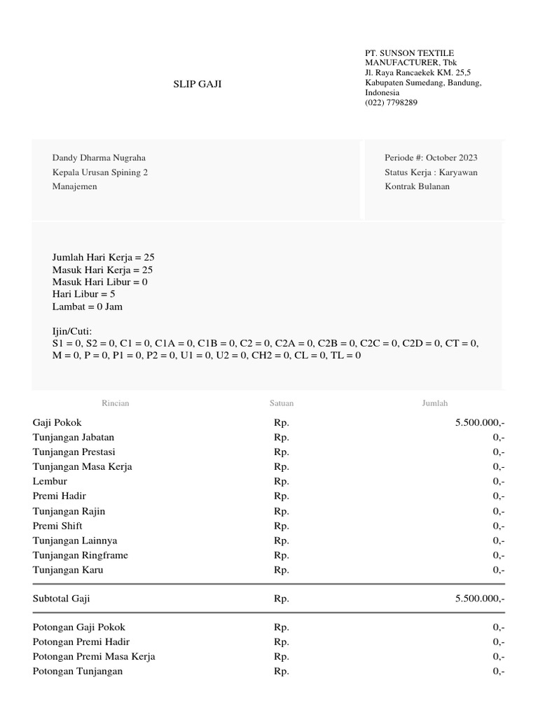 Slip Gaji Dandy Dharma Nugraha (E94) Periode October 2023 | PDF