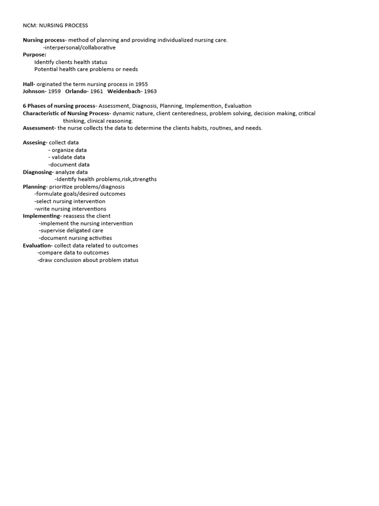 Nursing Process Notes | PDF