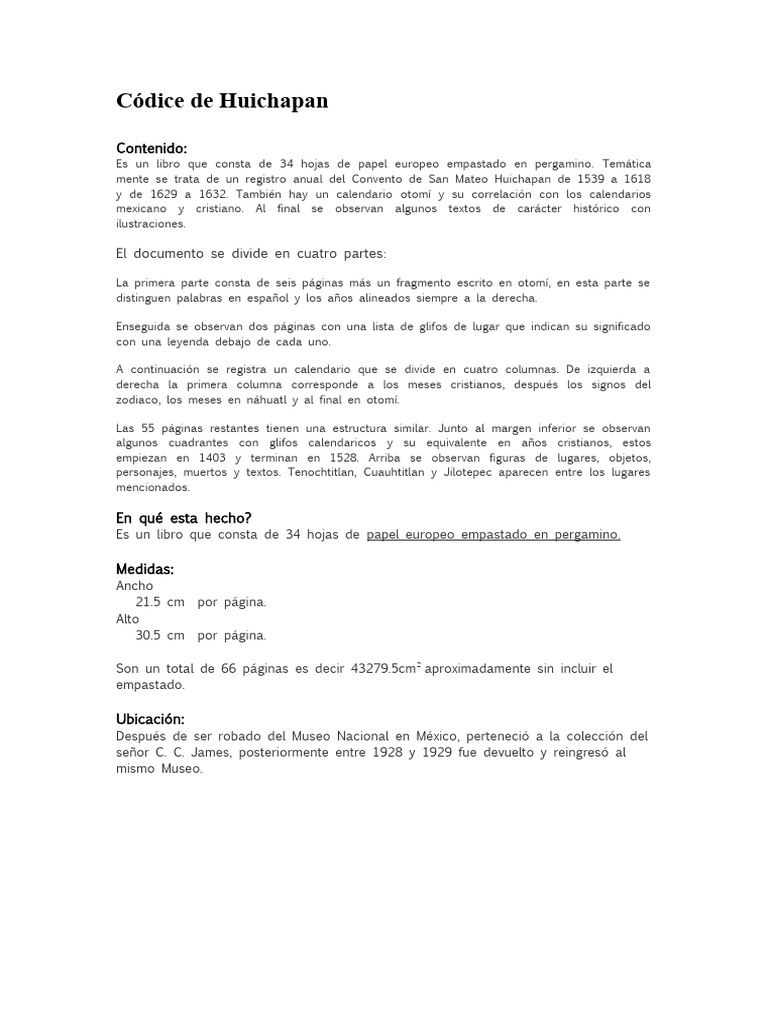 Códice de Huichapan: Historia y Calendarios | PDF | Historia