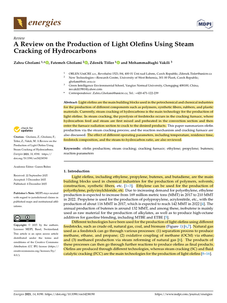A Review On The Production of Light Olefins Using Steam Cracking ...
