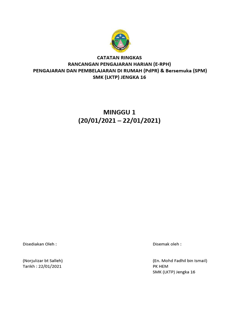 CATATAN RINGKAS PDPR 2021 Minggu 1 | PDF