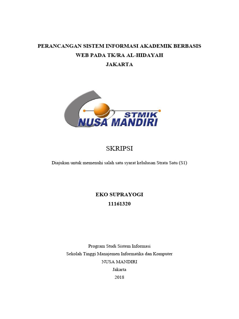 Perancangan Sistem Informasi Akademik Berbasis Web Pada TK Ra Al Hidayah Jakarta Nim 11161320 ...