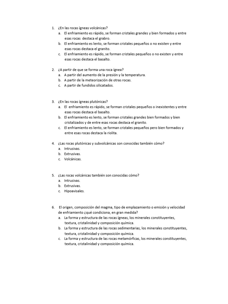 Preguntas Unidad 3 - Geología | PDF | Roca clástica | Roca ígnea