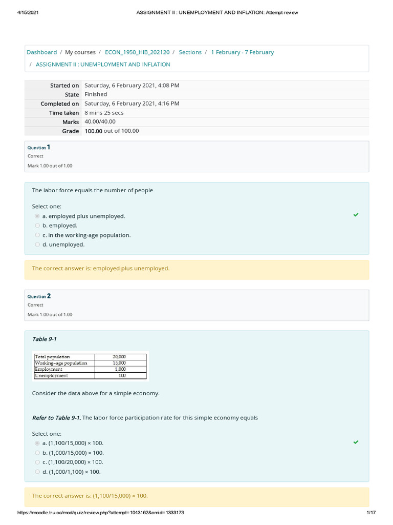 ASSIGNMENT II - UNEMPLOYMENT AND INFLATION - Attempt Review | PDF | Cost Of Living | Labour ...