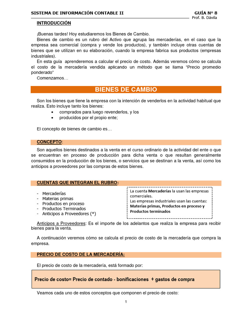 Guía #8 Bienes de Cambio | PDF | Precios | Contabilidad