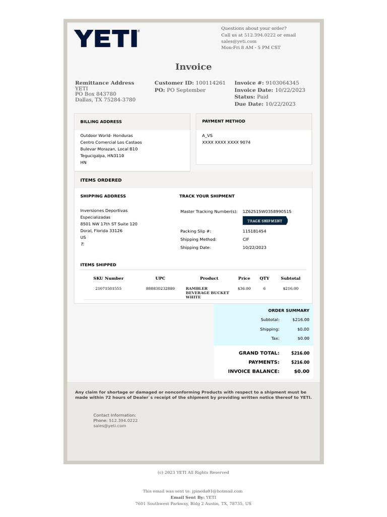 Invoice Yeti 9103064345 - Cust100114261 - Packslip115181454 | PDF ...