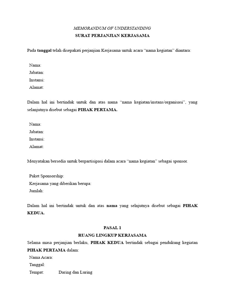Contoh Template MoU | PDF