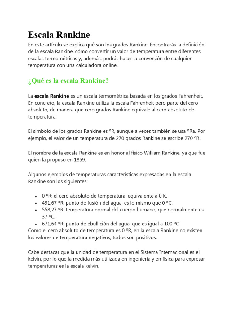 Escala Rankine | PDF | Celsius | Temperatura