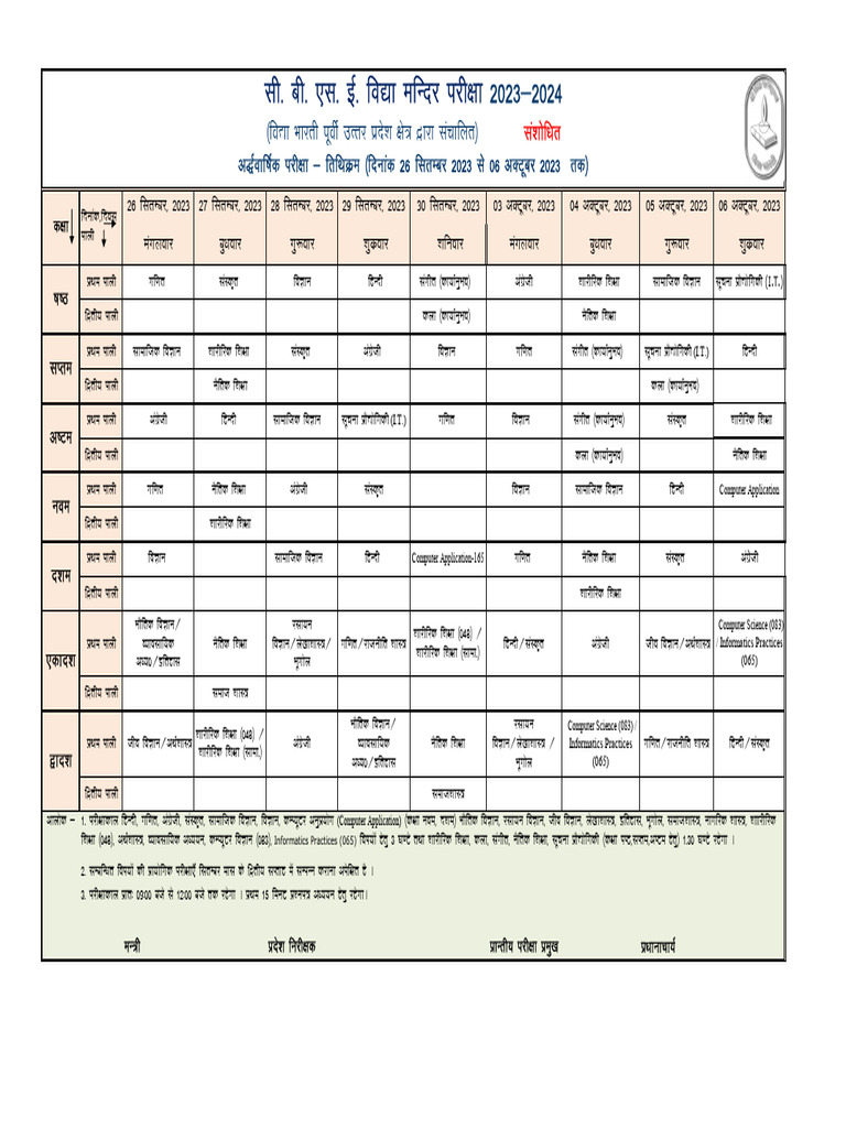 CBSE Time Table HY Sansodhit | PDF | Computer Science | Computing