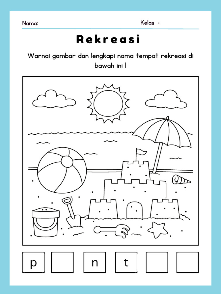Lembar Kerja Tema Rekreasi Berwarna Ilustratif-1 | PDF