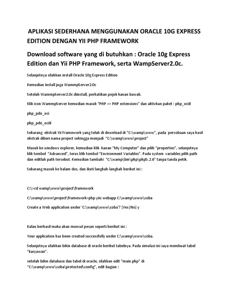 Aplikasi Sederhana Menggnakan Oracle 10 G Express Edition Dengan Yii
