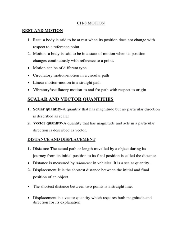 Ch-8 Motion Notes | PDF | Velocity | Acceleration